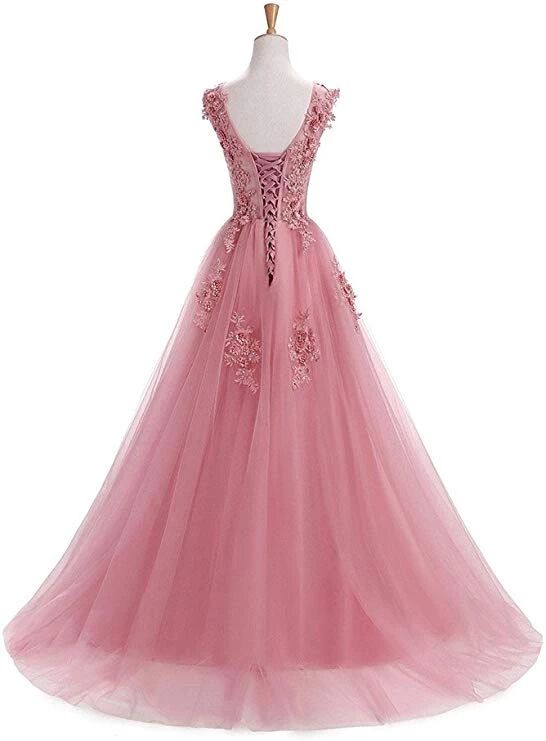 A Line Round Neck Lace Appliques Floor Length Prom Dresses PFP1646 ...