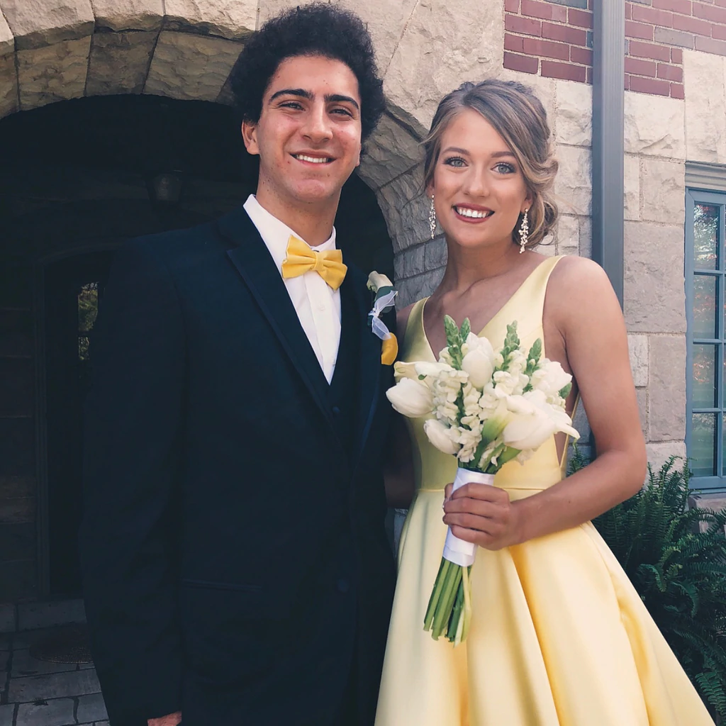Promfast A Line V Neck Yellow Prom Dresses, Yellow V Neck Formal Gradu