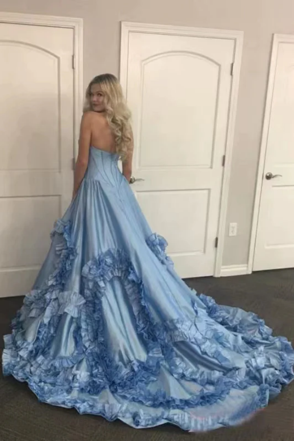 Gorgeous Blue Sweetheart Swirling Ruffled Prom Dress, Evening Dress PF ...